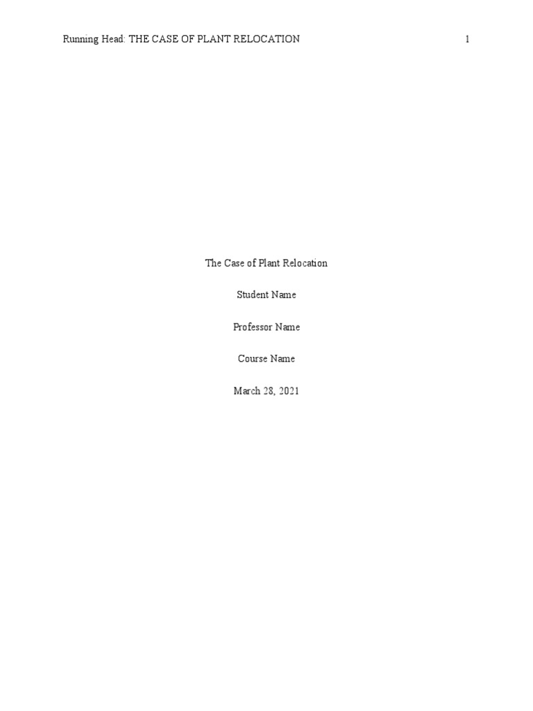 Case Study Plant Relocation | PDF | Outsourcing | Employment