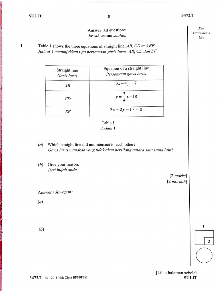 SBP 2018 Add Maths Paper 1 | PDF