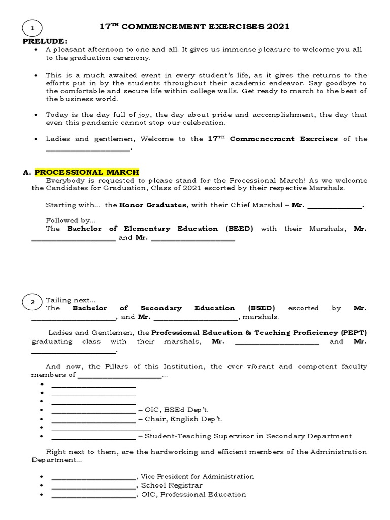 17th Commencement Exercises Program | PDF | Educational Stages