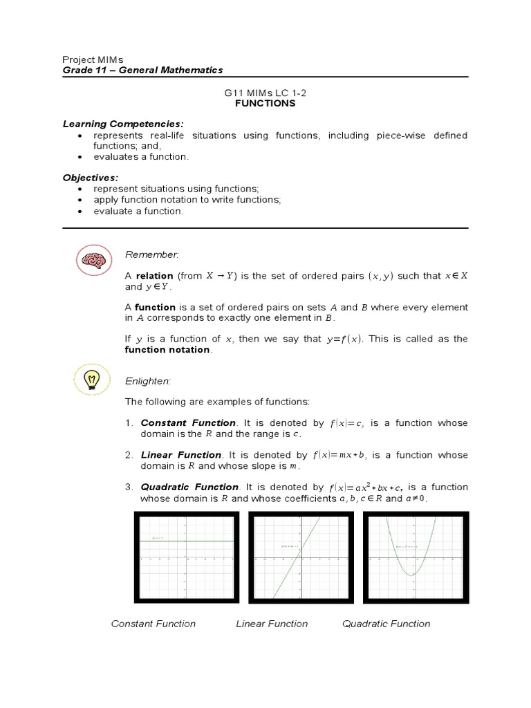 Functions: Grade 11 - General Mathematics | PDF | Function (Mathematics ...