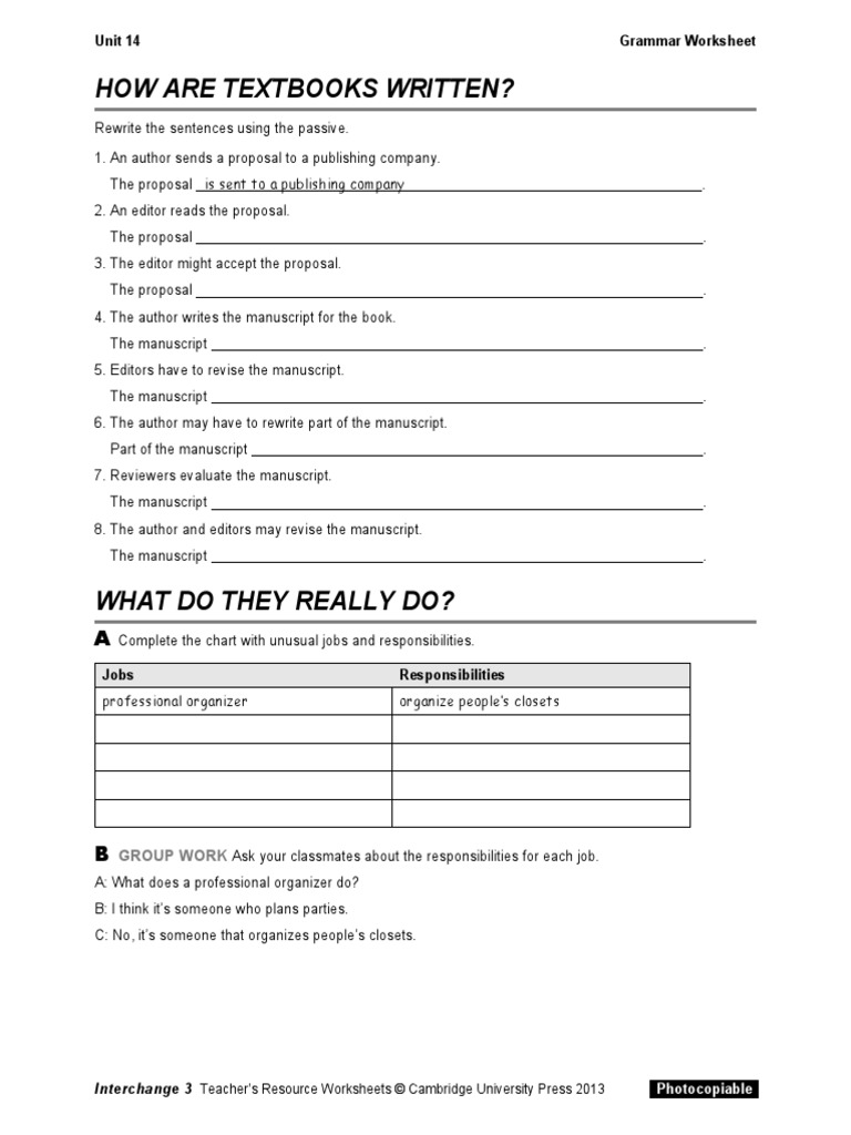 How Are Textbooks Written?: Unit 14 Grammar Worksheet | PDF | Career ...