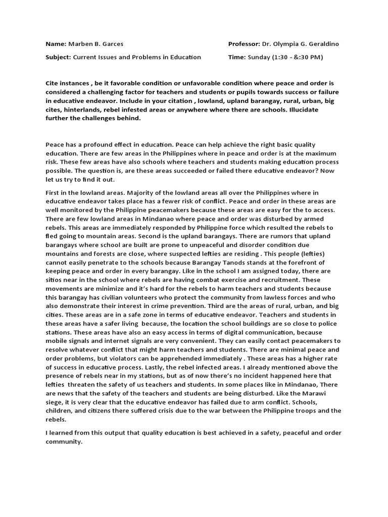 Peace and Order Assignment | PDF