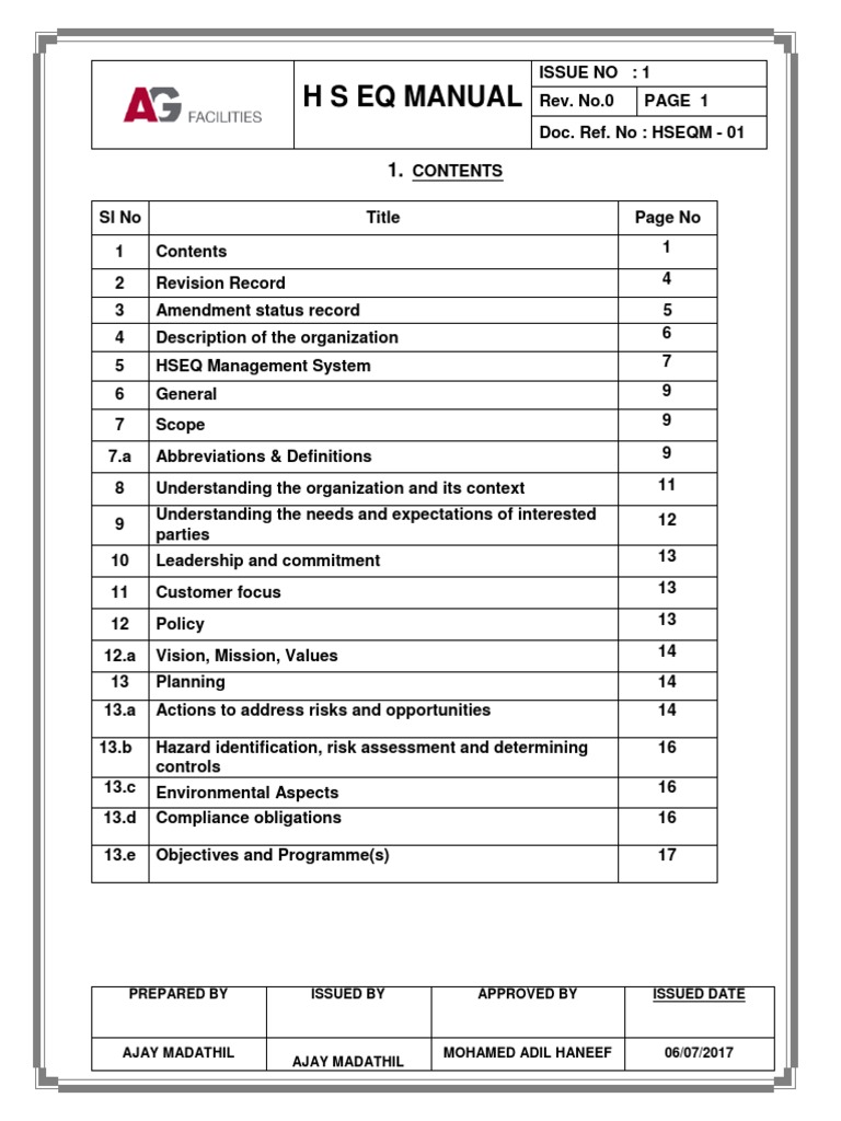 Hseq Manual Agfs Rev 0 Pdf Risk Regulatory Compliance