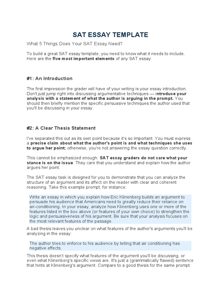 Sat Essay Template: #1: An Introduction | PDF | Essays | Argument