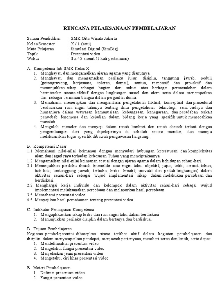 RPP Simulasi Digital Kelas X | PDF