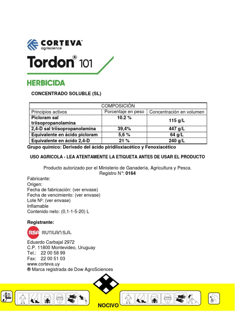 Etiqueta Tordon 101 Uruguay | PDF | Agua | Agricultura