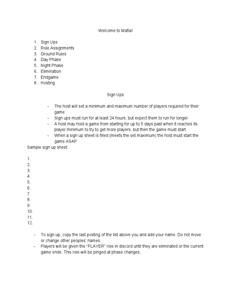 Mafia Game Rules and Setup Guide | PDF