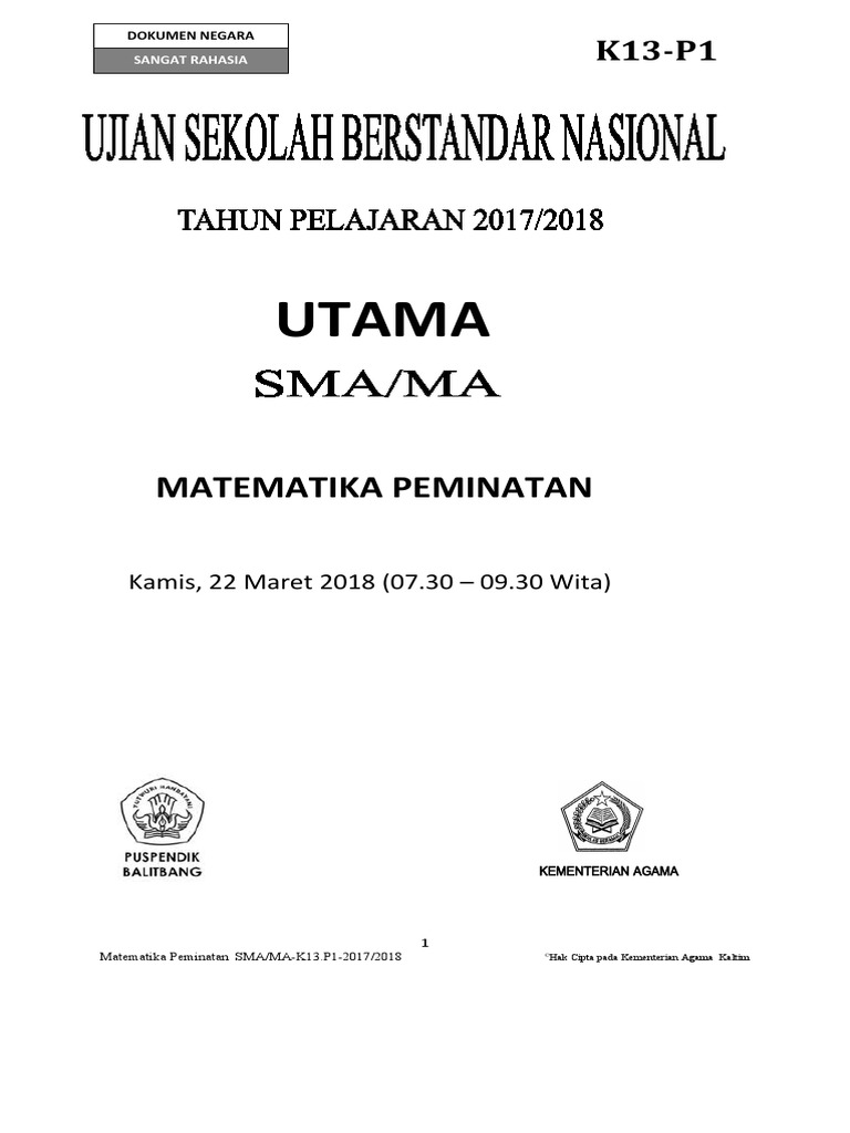 Soal Usbn Metik Ipa Paket 1 Peminatan | PDF