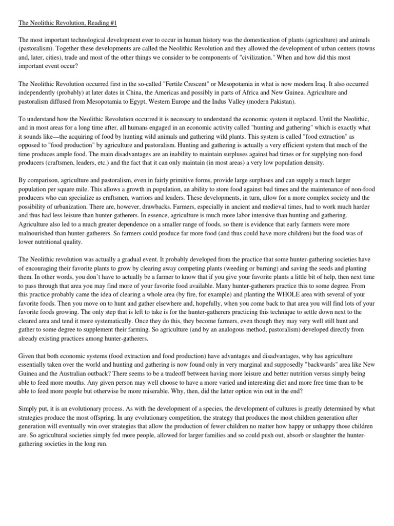 Neolithic Revolution Overview Worksheet | PDF | Neolithic | Hunter Gatherer