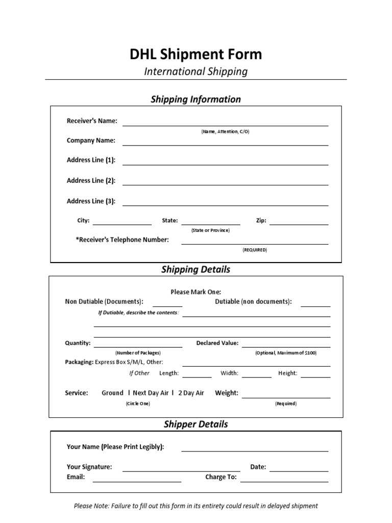 DHL Shipment Form: International Shipping | PDF | Freight Transport