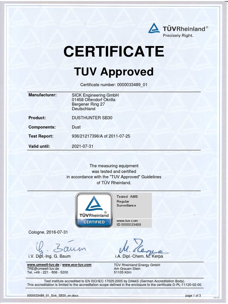 TÜV Certificate for DUSTHUNTER SB30 | PDF | Input/Output | Microcontroller
