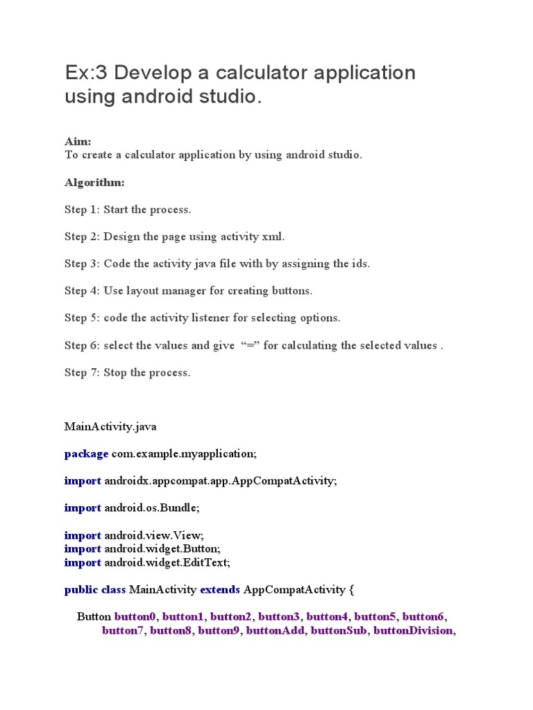Ex:3 Develop A Calculator Application Using Android Studio ...