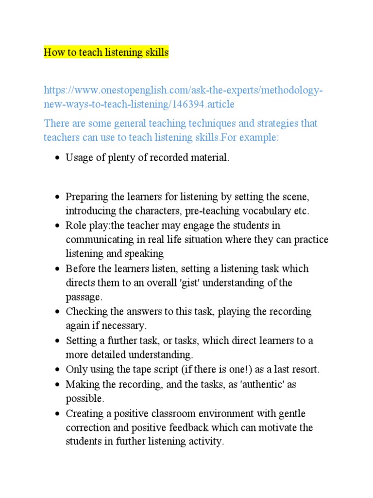 How To Teach Listening Skills | PDF | Teachers | Reading Comprehension