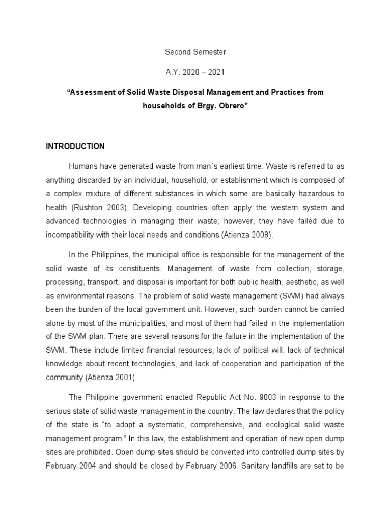 Thesis IMRAD Solid Waste Management | PDF | Waste Management | Waste