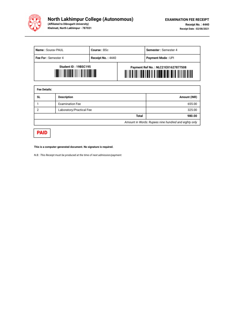 Examination Payment Invoice - s4 | PDF