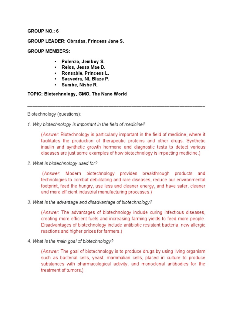 Biotechnology (Questions) :: 1. Why Biotechnology Is Important in The ...