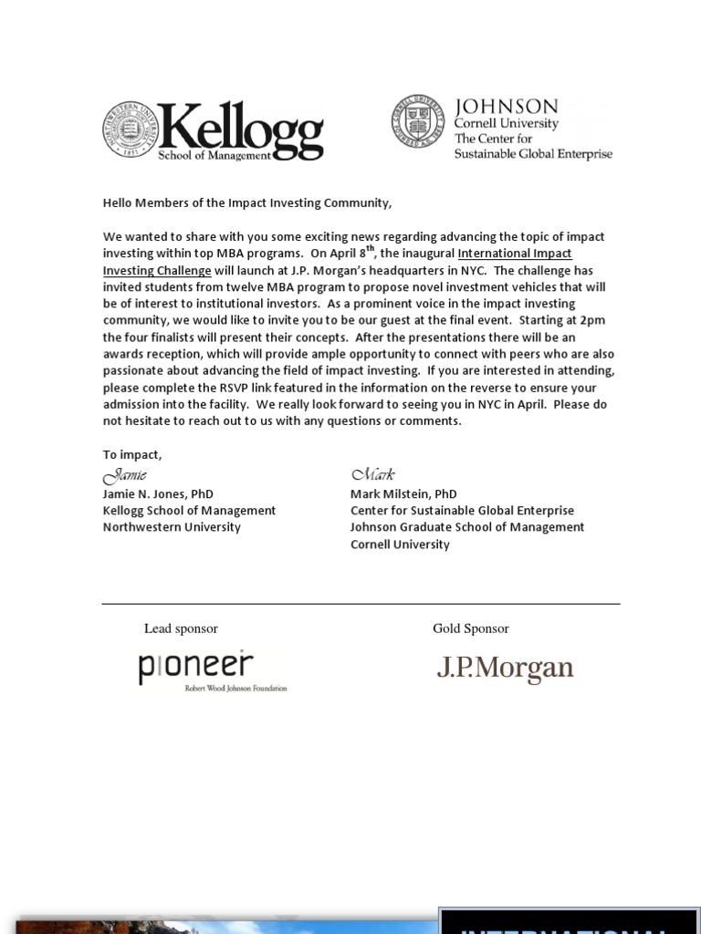 International Impact Investing Challenge: Innovative MBA Competition ...