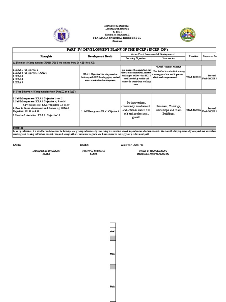 Part Iv: Development Plans of The Ipcrf (Ipcrf - DP) | PDF | Curriculum ...