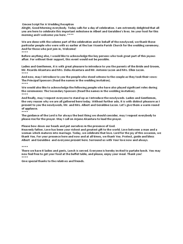 Emcee Script For A Wedding Reception | PDF | Wedding | Bride