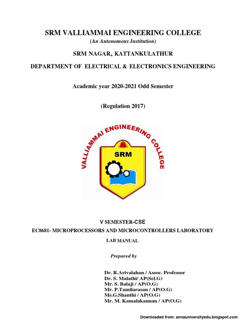 EC8681-Microprocessors and Microcontrollers Lab Manual | PDF | Electric ... EC8681-Microprocessors and Microcontrollers Lab Manual | PDF | Electric ...