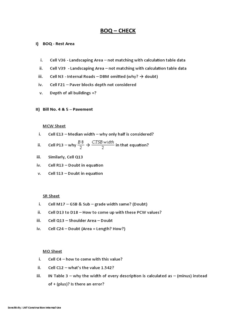 Boq - Check: I) BOQ - Rest Area | PDF