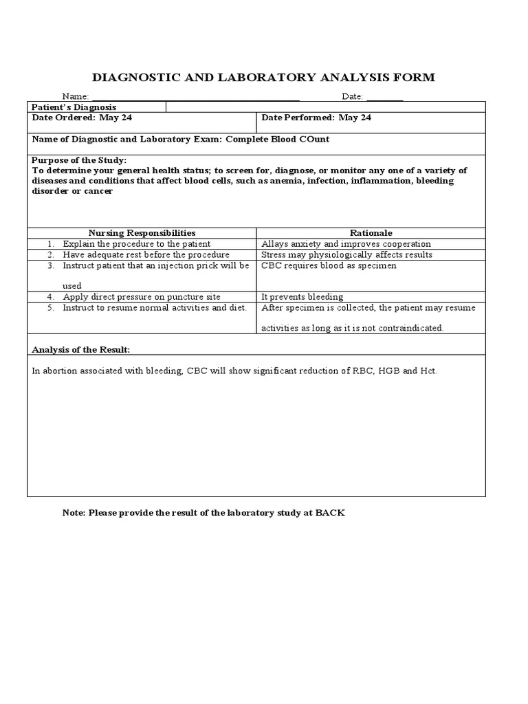Diagnostic and Laboratory Analysis Format | PDF