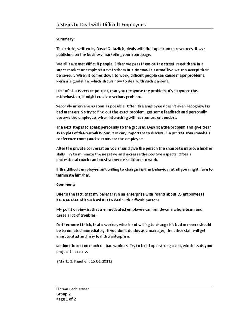 5 Steps To Deal With Difficult Employees | PDF | Human Nature ...