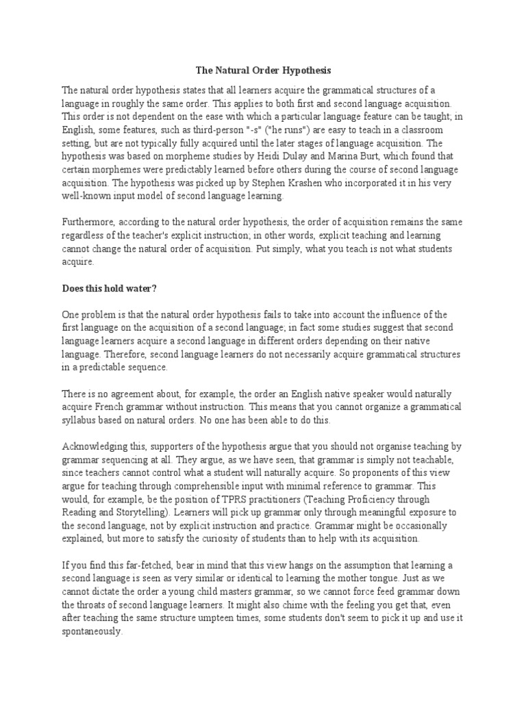The Natural Order Hypothesis : Stephen Krashen’s Theory of Second ...