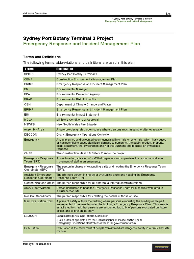 Sydney Port Botany Terminal 3 Project: Emergency Response and Incident ... Sydney Port Botany Terminal 3 Project: Emergency Response and Incident ...