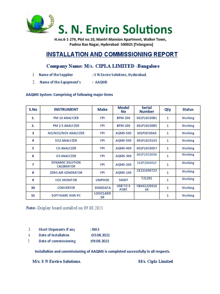 AAQMS Installation Report for Cipla | PDF | Computer Engineering ...