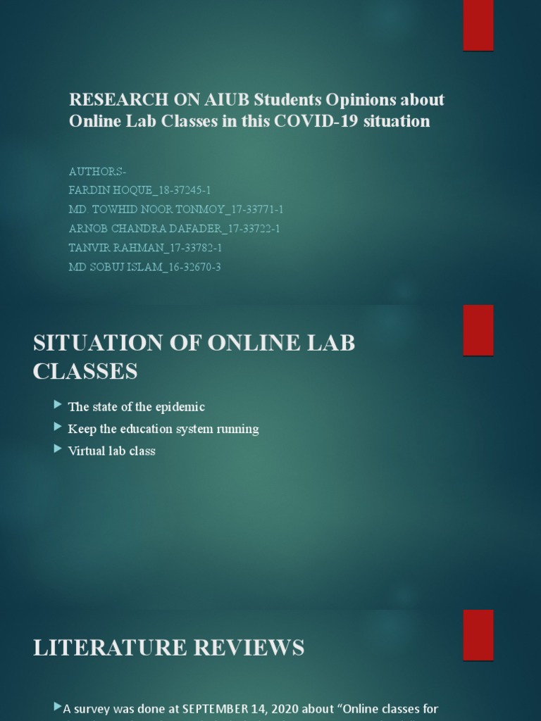 RESEARCH ON AIUB Students Opinions About Online Lab Classes in This ...
