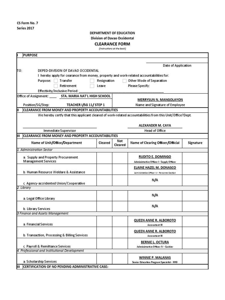 Clearance Form: 1. Administration Sector | PDF | Economies