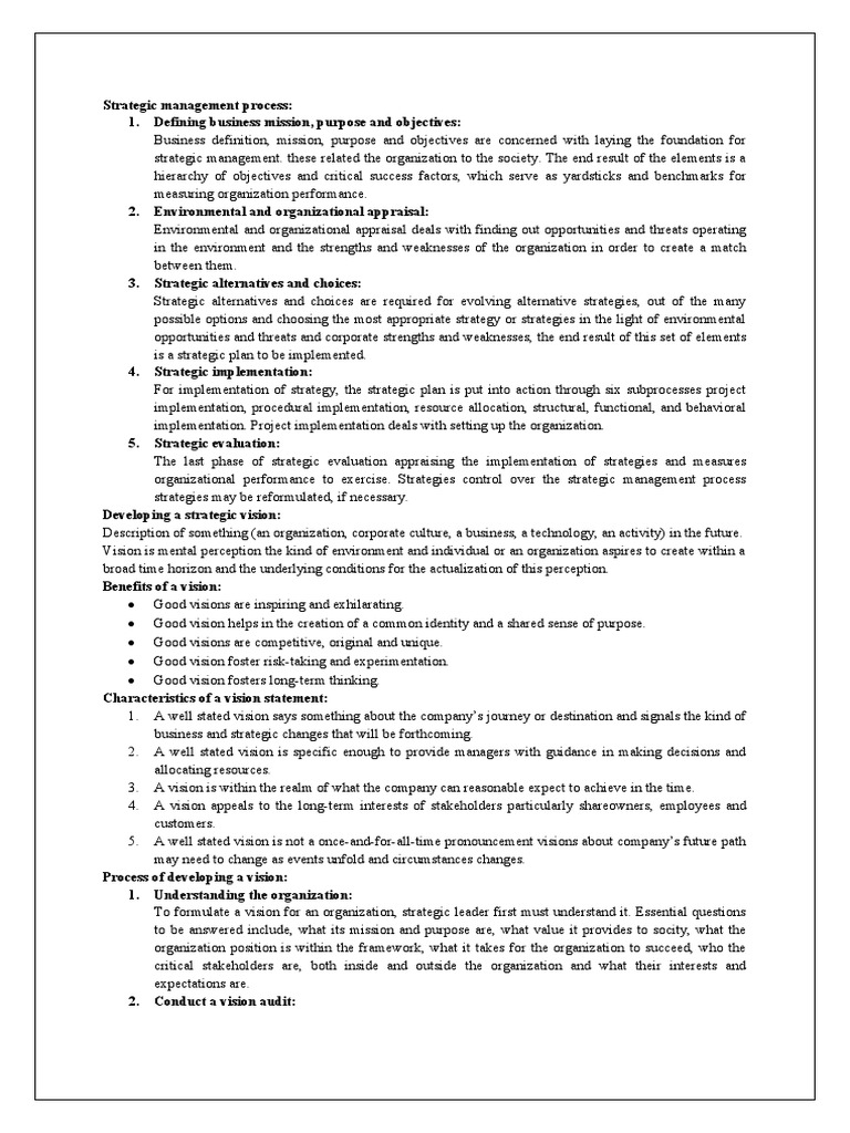 Developing an Effective Strategic Vision: A Process for Crafting a ...