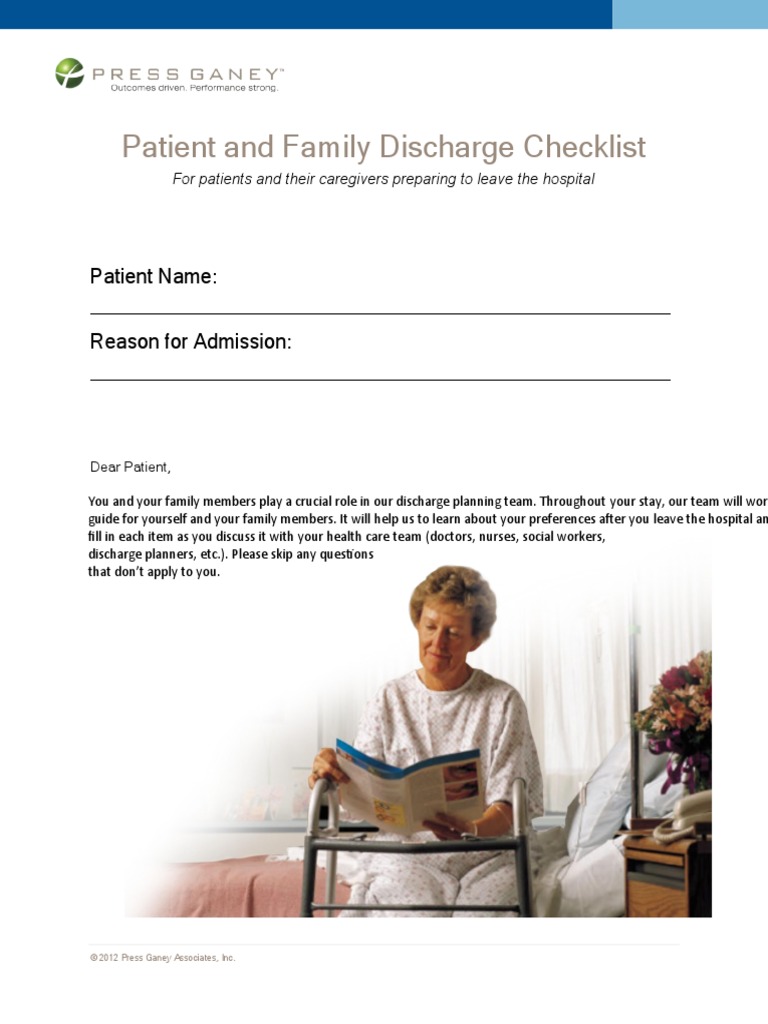 Patient and Family Discharge Checklist: Patient Name: Reason For ...