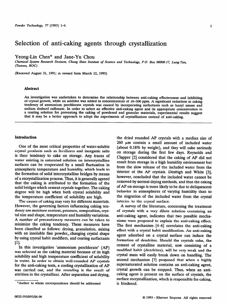 Anti-Caking Agents in Crystallization | PDF | Crystallization | Solubility