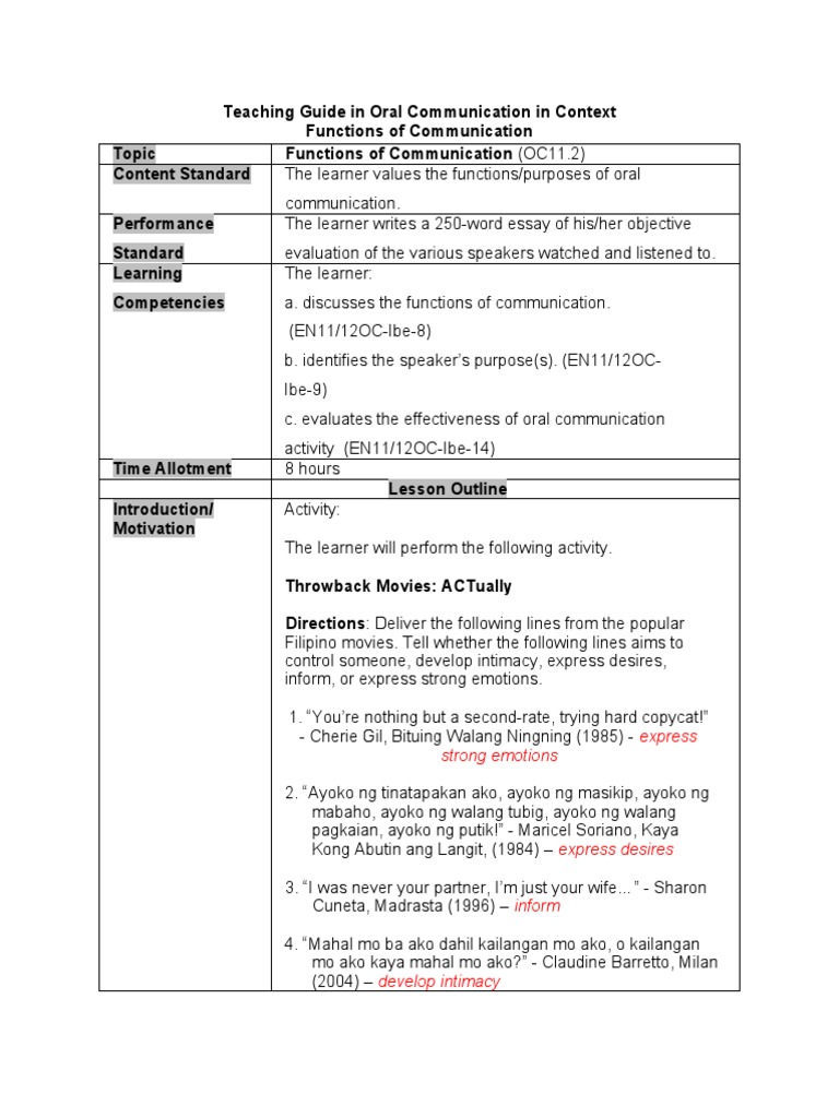 2 Teaching Guide in Oral Communication in Context | PDF | Communication ...