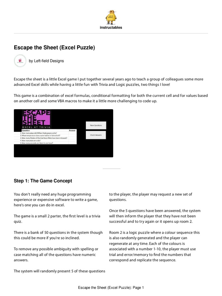 Escape The Sheet Excel Puzzle | PDF | Microsoft Excel | Spreadsheet