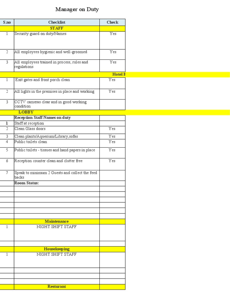 Manager on Duty Checklist: Ensuring Quality Standards Through ...