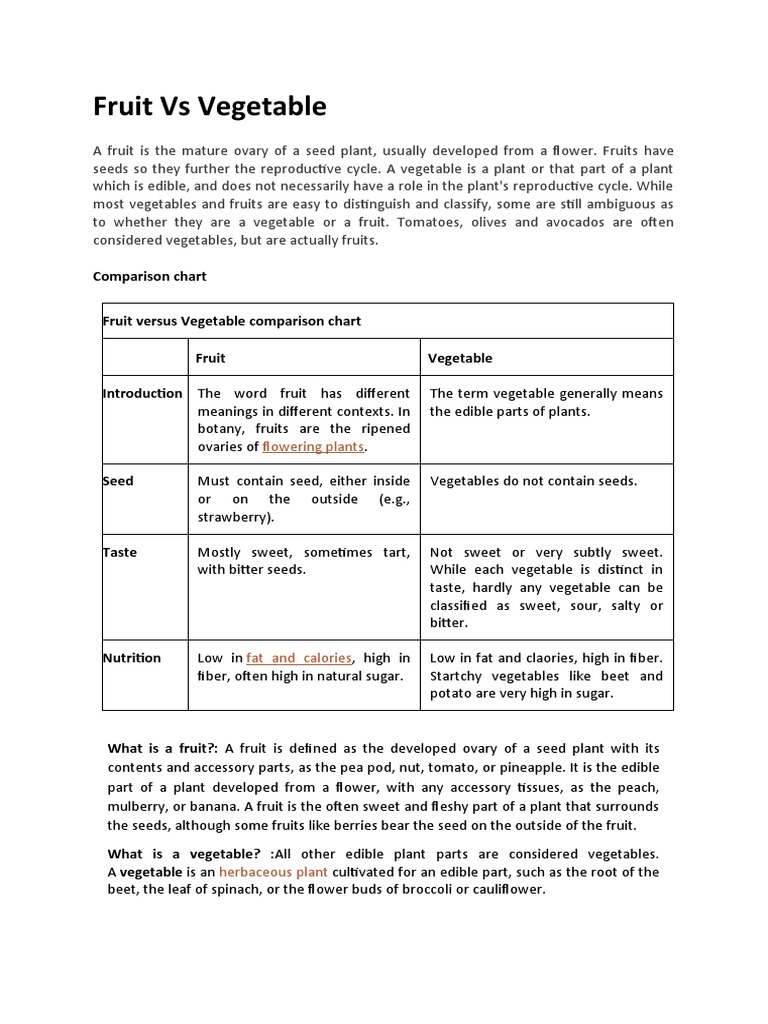 Fruit Versus Vegetable | PDF | Fruit | Vegetables