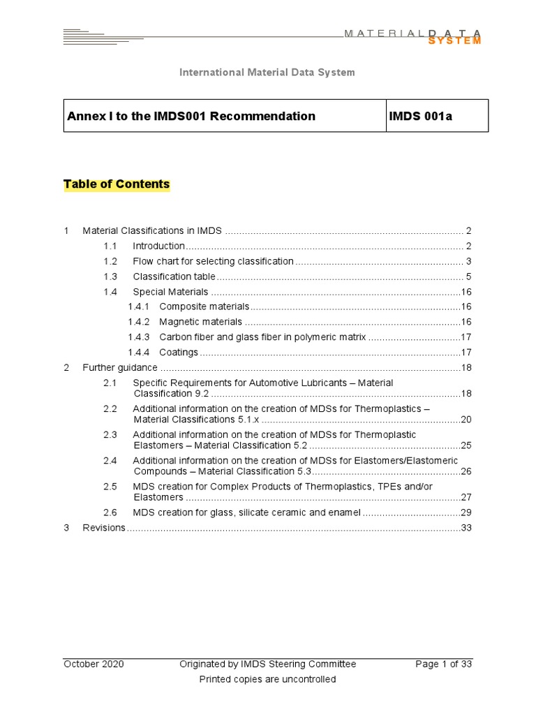Imds Recommendation 001 Annex I | PDF | Metals | Alloy