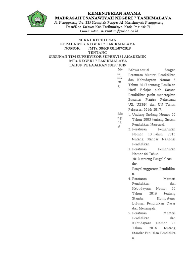 Surat Keputusan Tim Supervisi | PDF