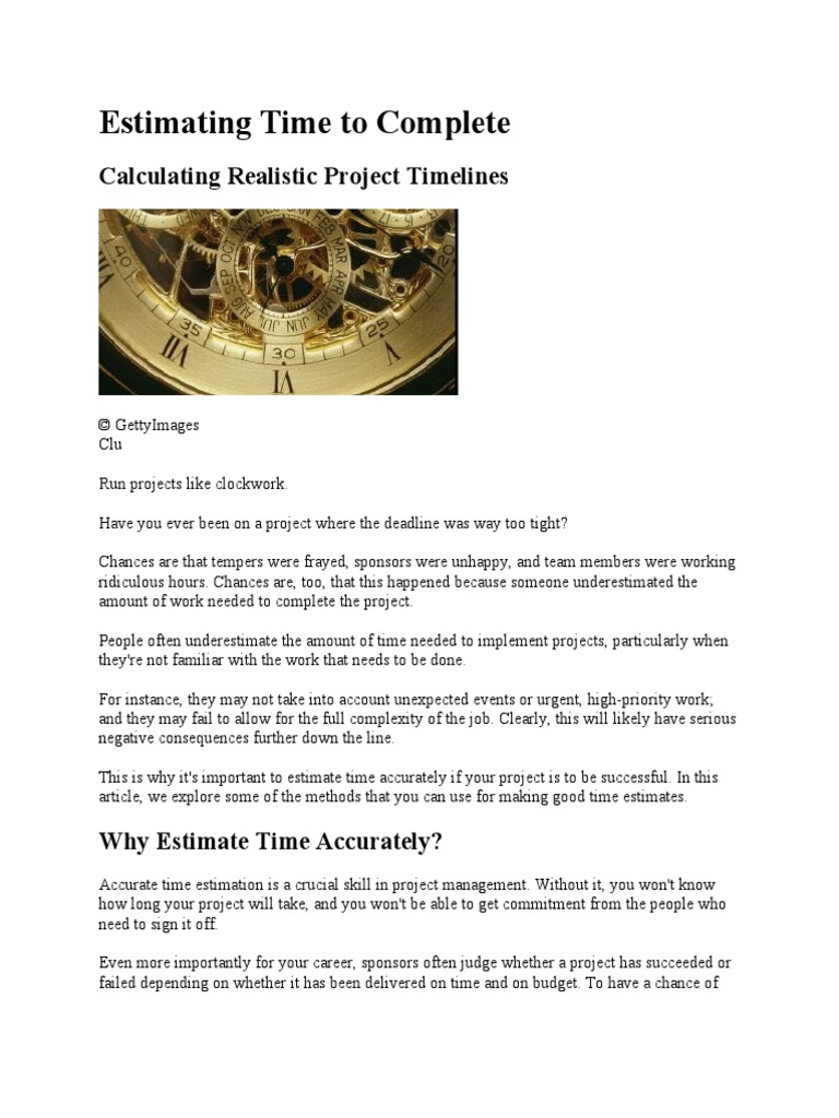 Estimating Time To Complete | PDF | Project Management | Business