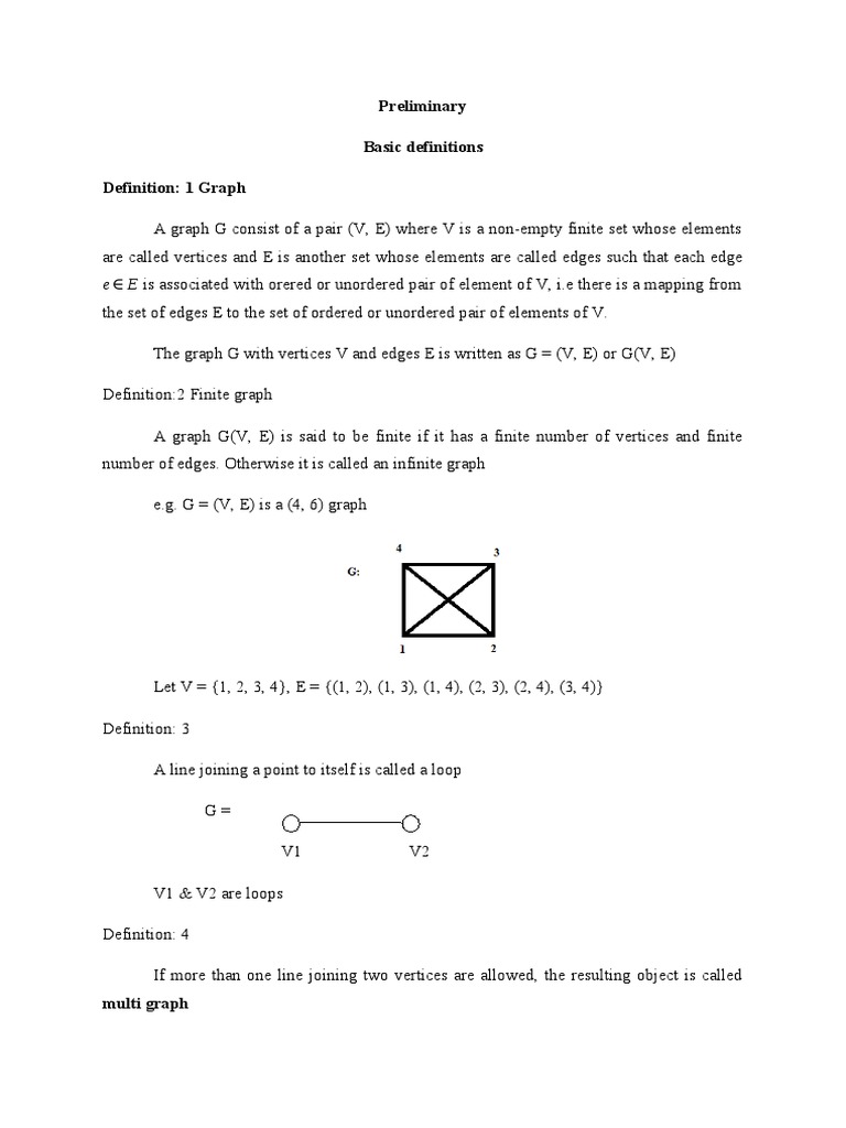 Preliminary Basic Definitions Definition: 1 Graph | PDF | Vertex (Graph Theory) | Mathematical ...