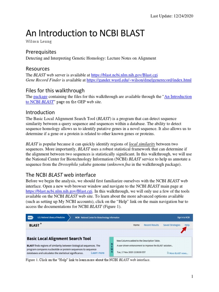 An Introduction To NCBI BLAST: Prerequisites Resources | PDF | National ...