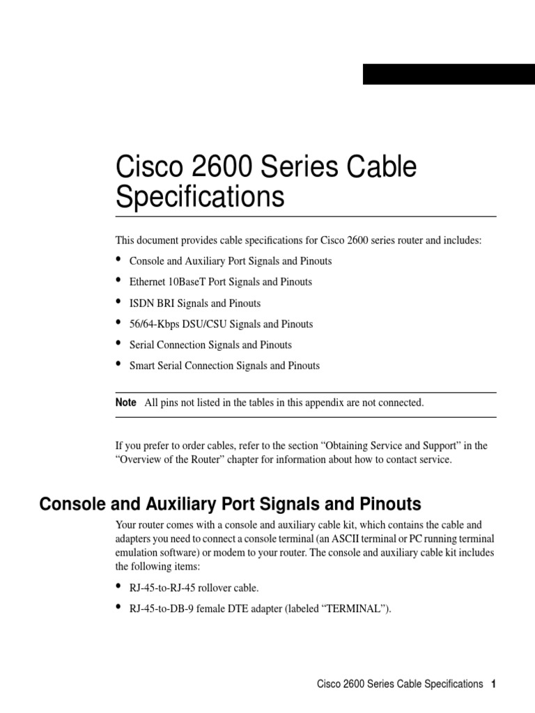 Cisco 2600 Router Cable Guide | PDF | Telecommunications Equipment ...
