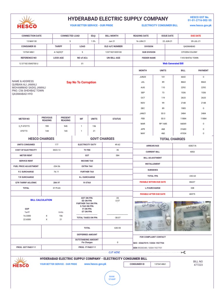 Hesco Online Bill | PDF | Taxes | Fee
