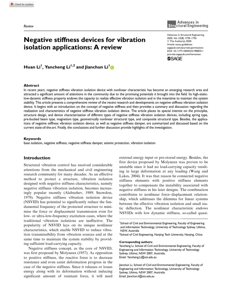 Negative Stiffness Devices For Vibration Isolation Applications - A ...