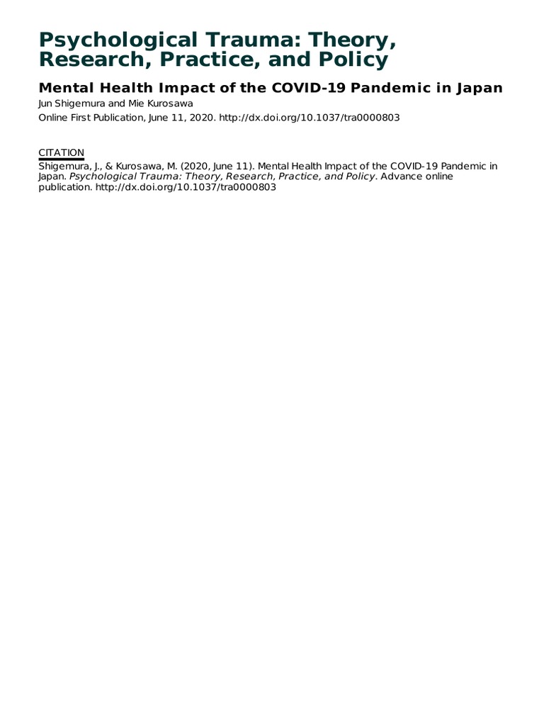 Psychological Trauma: Theory, Research, Practice, and Policy | PDF ...