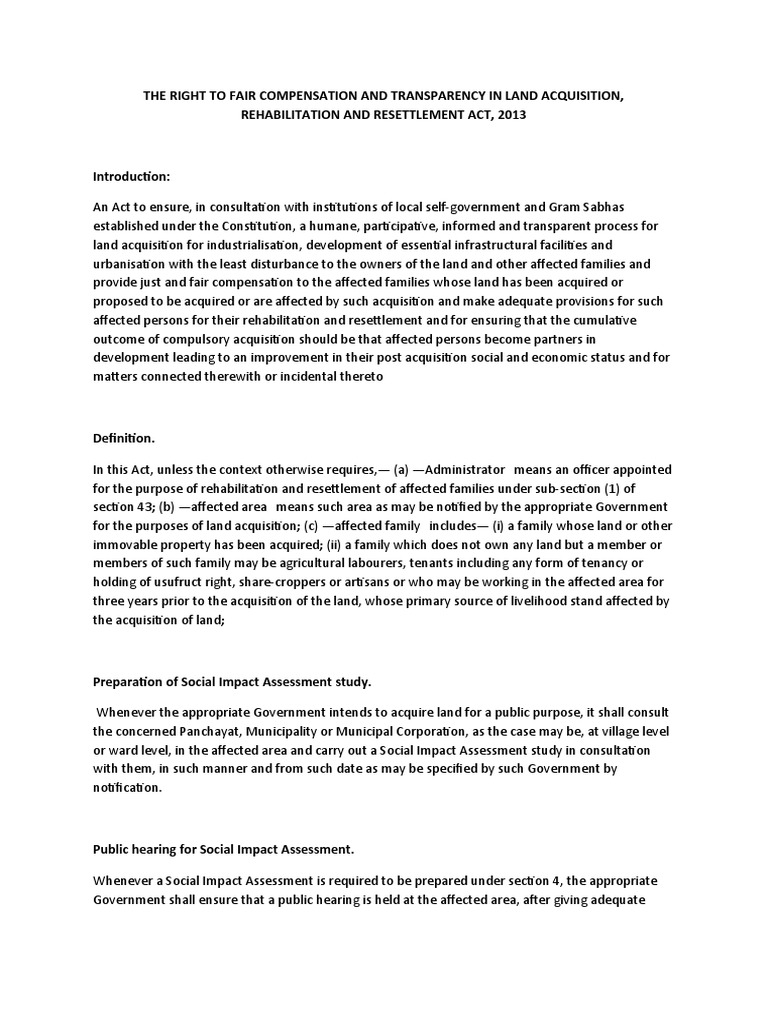 Land Acquisition: Fair Compensation Act | PDF | Eminent Domain | Justice