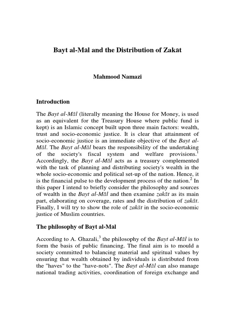 Bayt Al-Māl and The Distribution of Zakāt: Mahmood Namazi | PDF | Taxes ...
